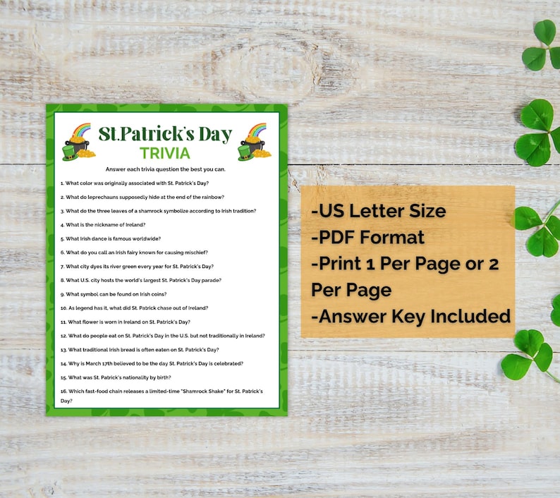 St. Patrick's Day Trivia Game, St.patrick's Day Game, St. Paddy's Day ...