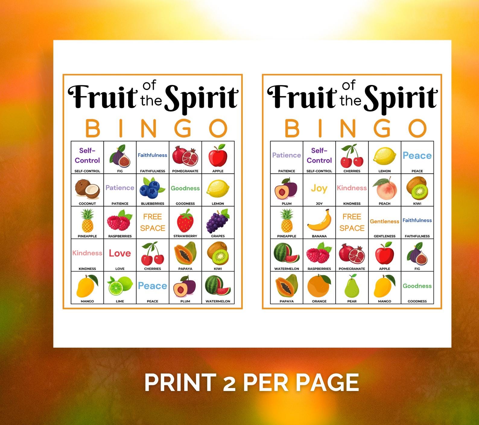 50 Fruit of the Spirit Bingo Cards, Fruit of the Spirit Bingo Printable ...