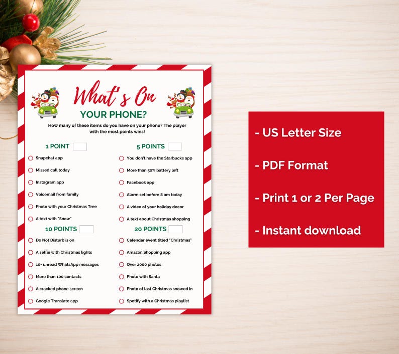 Christmas What's on Your Phone Game, Printable Christmas Game ...