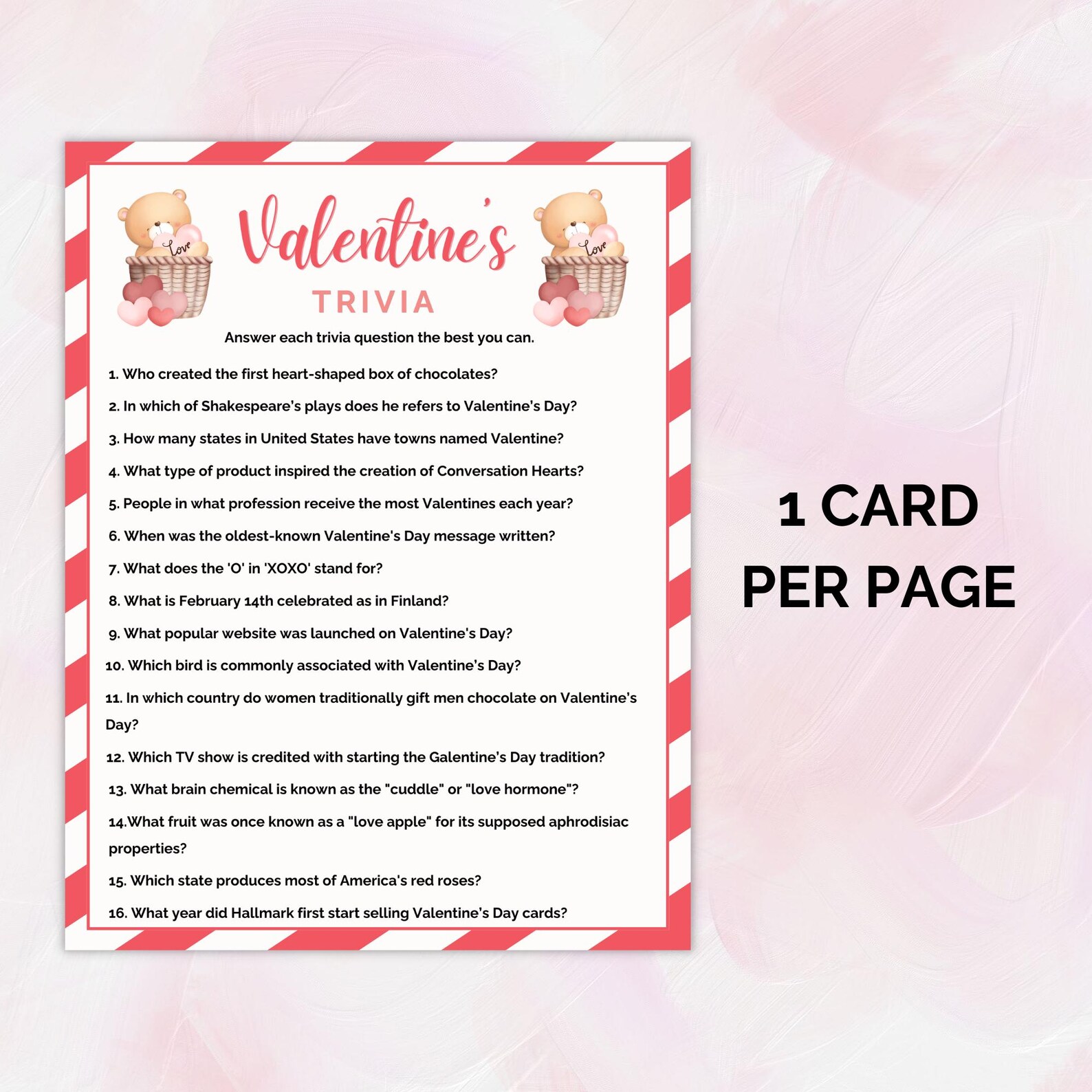 Valentine's Day Trivia Game, Valentine Day Game, Valentines Activity ...