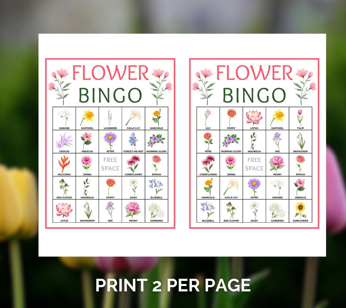 40 Flower Bingo Cards, Flower Bingo Game for Kids & Adults, Garden Club ...