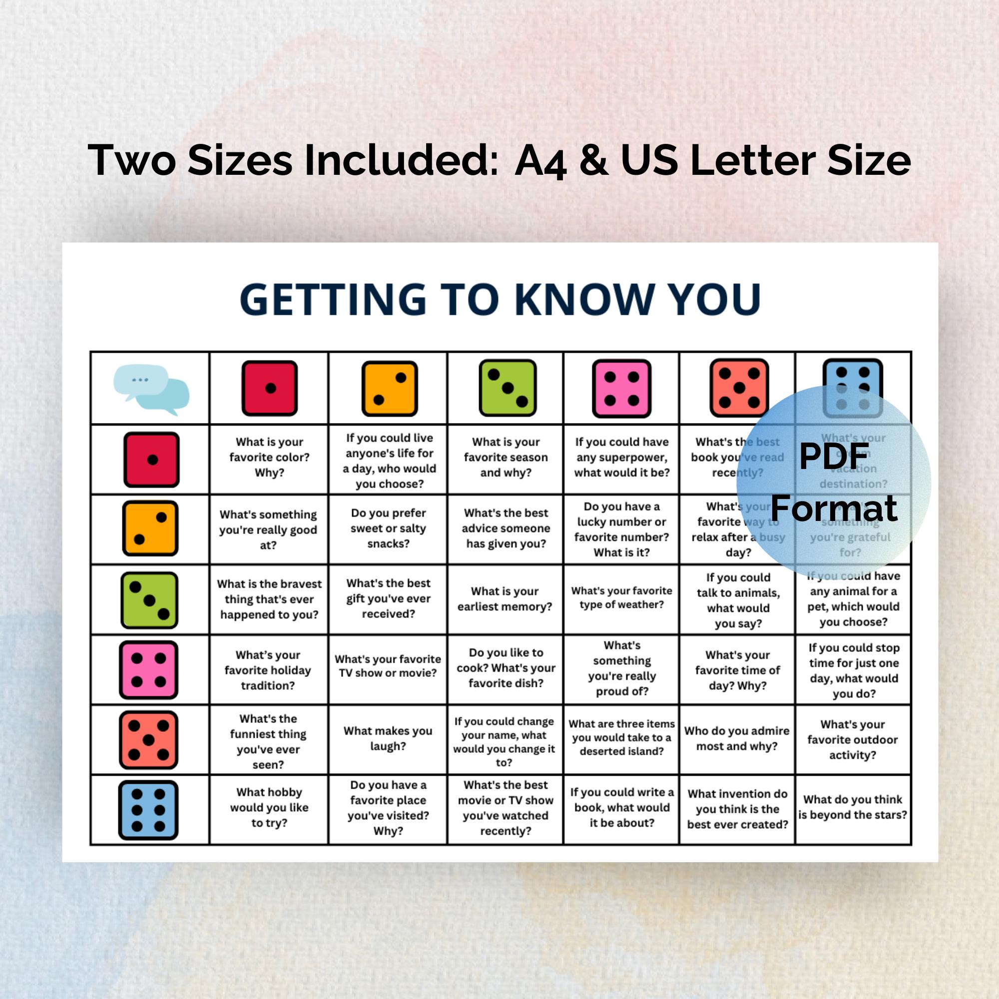 Icebreaker Activity, Icebreaker Game, Roll and Tell Game, Table Talk ...