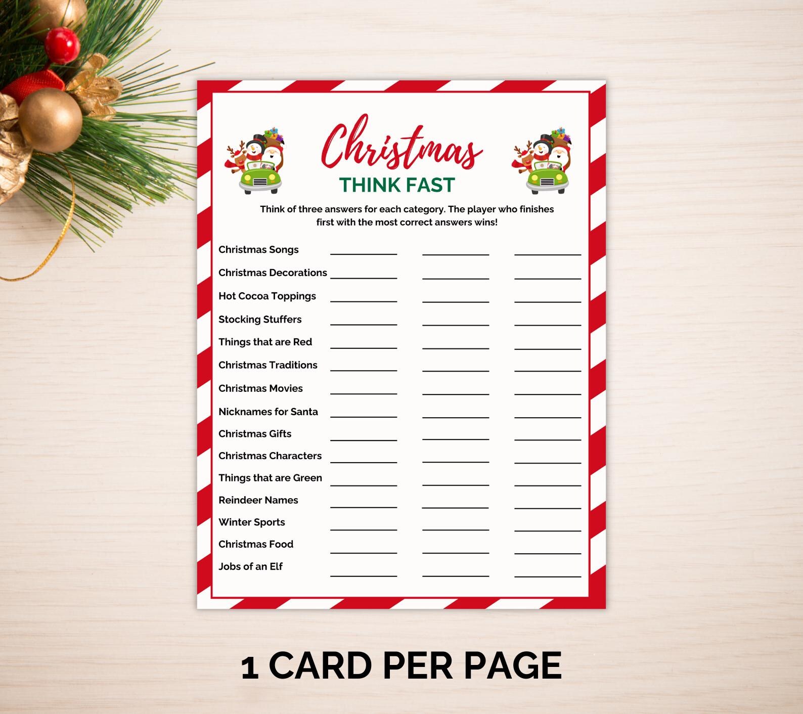 Christmas Think Fast Game, Fun Christmas Party Game, Holiday Think ...