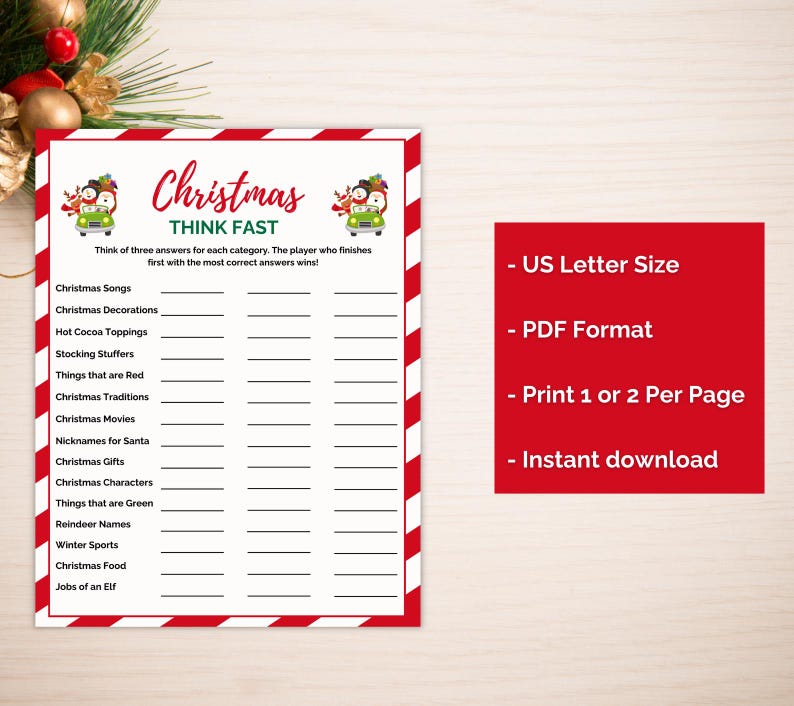 Christmas Think Fast Game, Fun Christmas Party Game, Holiday Think ...