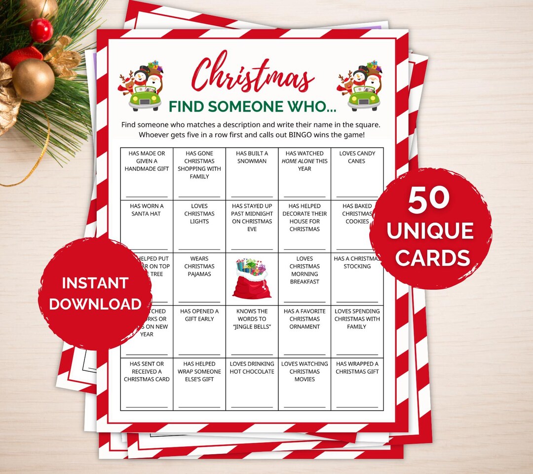 50 Christmas Find Someone Who Bingo Cards, Christmas Find Someone Who ...
