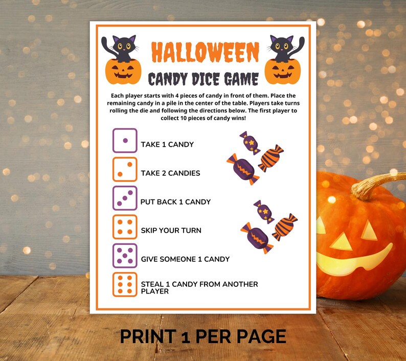 Halloween Candy Dice Game, Printable Halloween Activity for Kids, Fun ...
