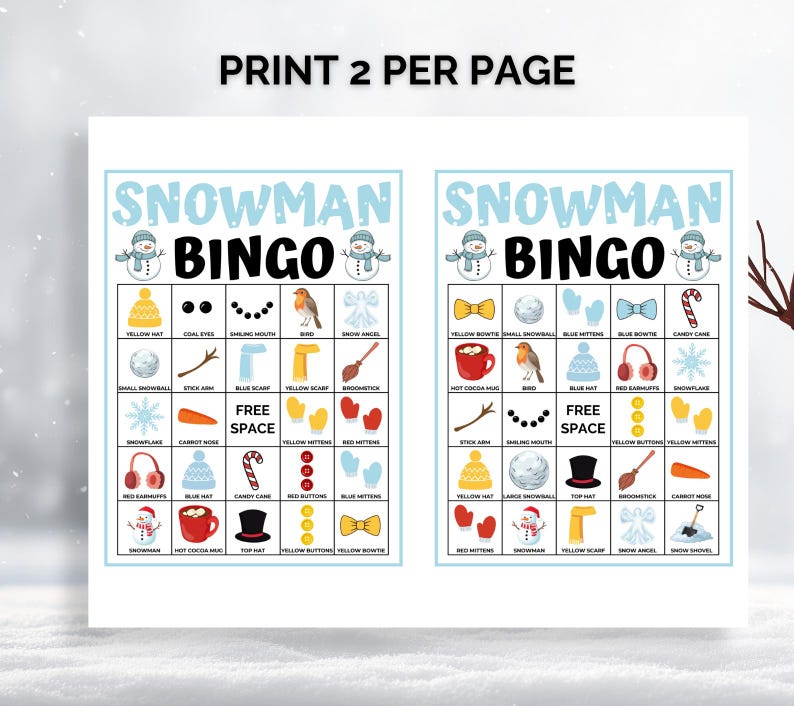 30 Snowman Bingo Cards, Snowman Bingo, Winter Party Game, Winter ...