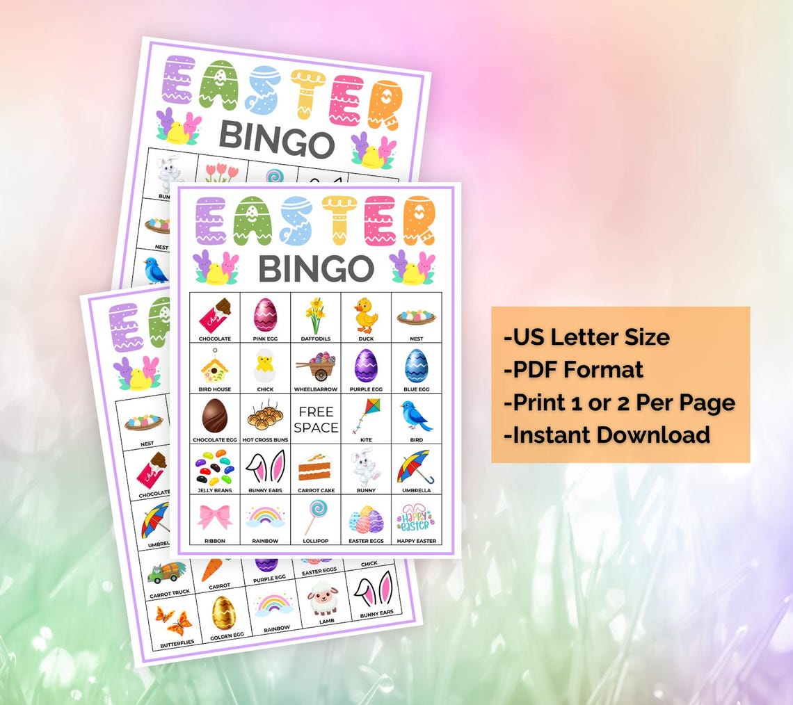 50 Printable Easter Bingo Cards, Kids Easter Party Game, Easter ...
