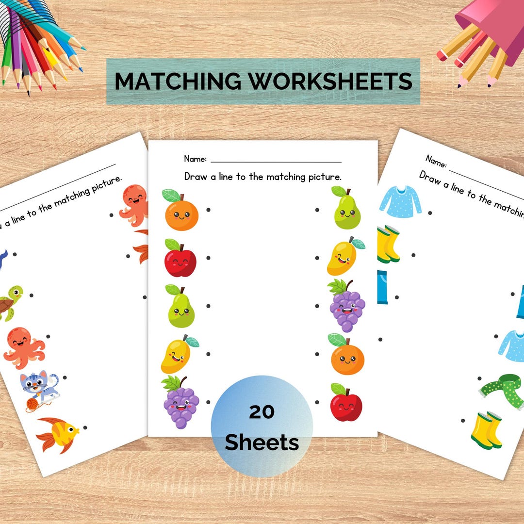 20 Printable Matching Worksheets, Match the Picture, Kindergarten ...