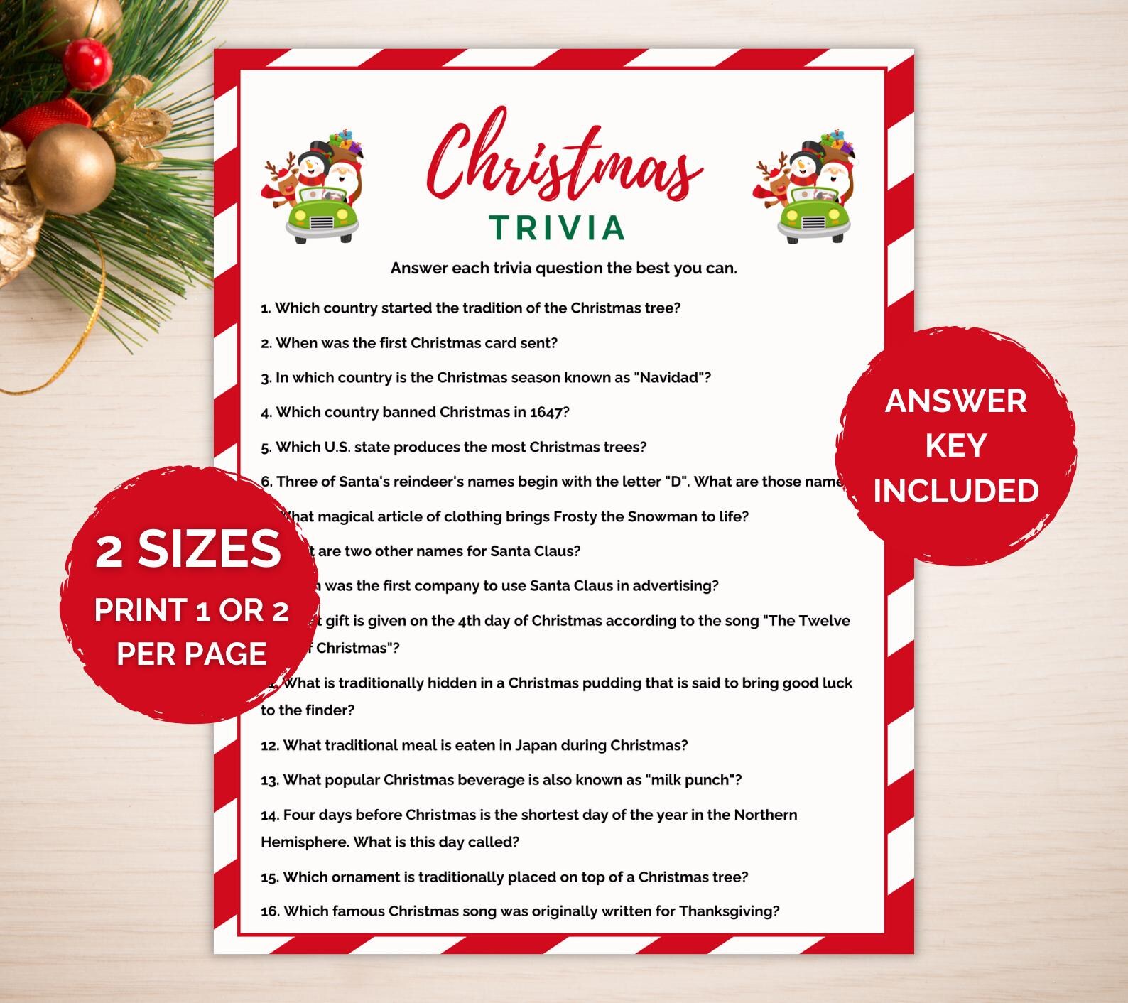 Christmas Trivia, Family Game, Printable Christmas Game, Christmas ...