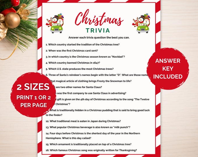 Christmas Trivia Game, Printable Christmas Game, Family Game, Christmas ...