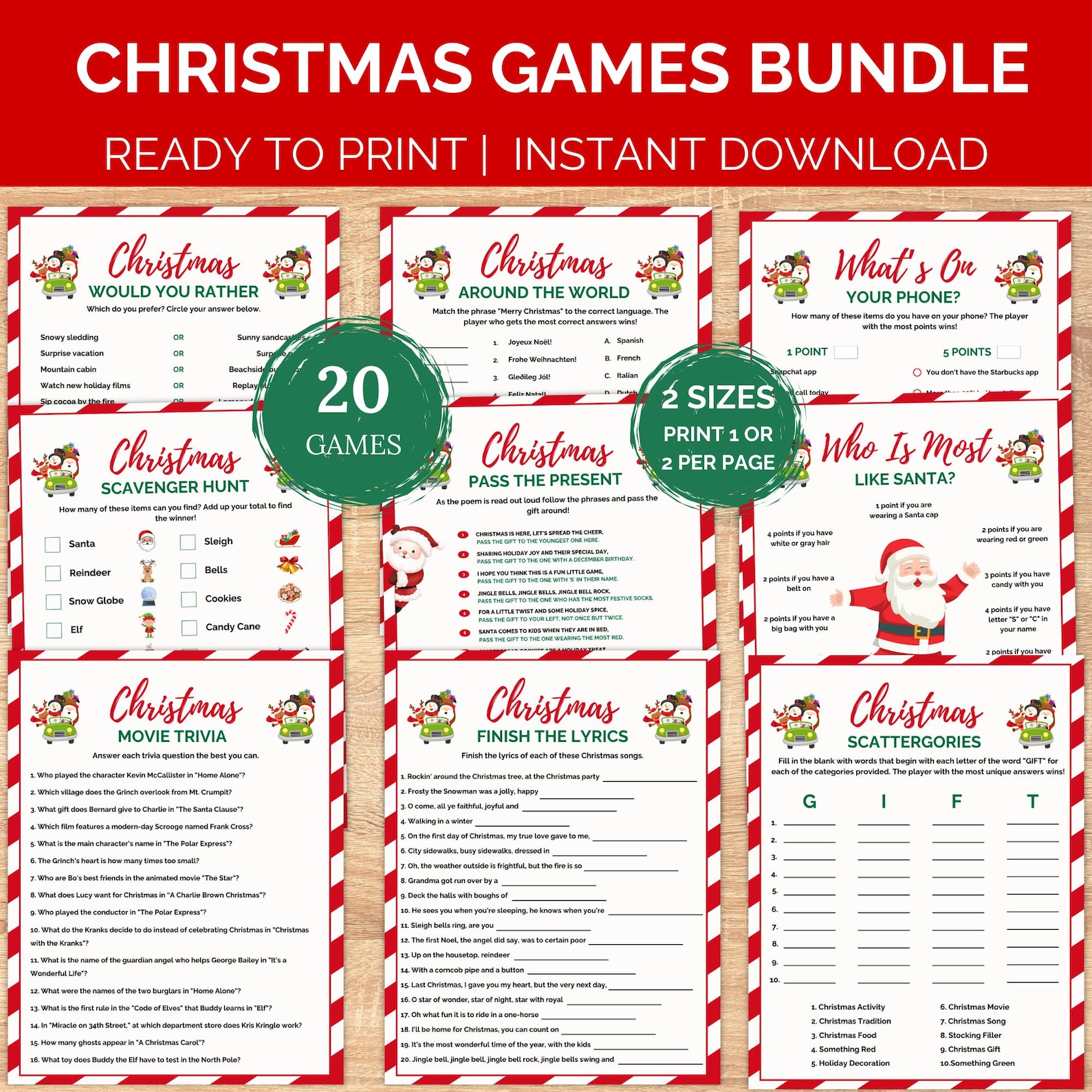 Printable Christmas Games Bundle, 20 Christmas Party Games, Christmas ...