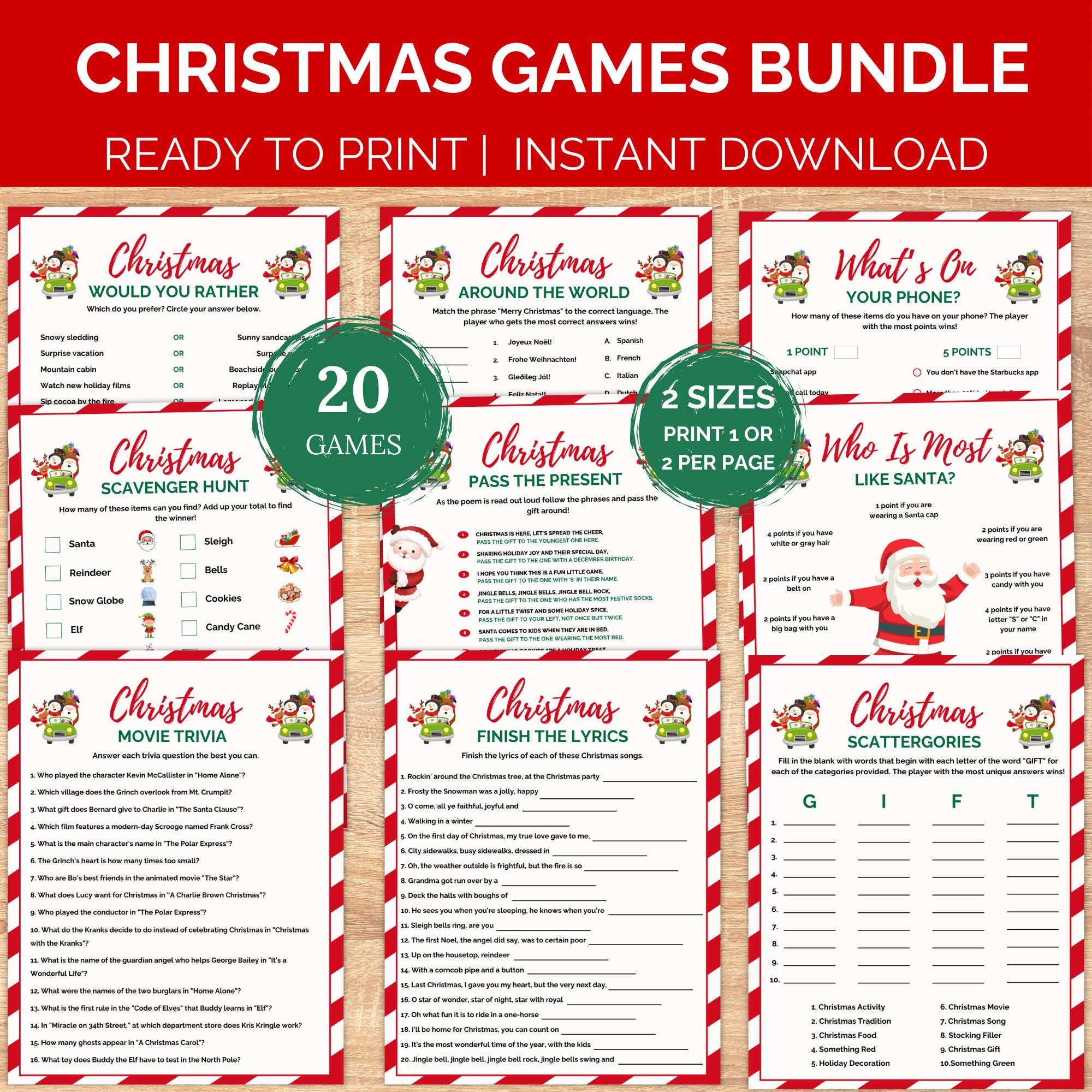 Printable Christmas Games Bundle, 20 Christmas Party Games, Christmas ...