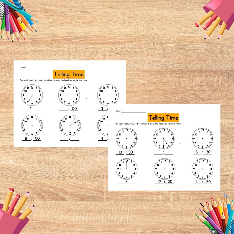 Telling Time to the Hour Worksheet, Learn to Tell the Time, Digital ...