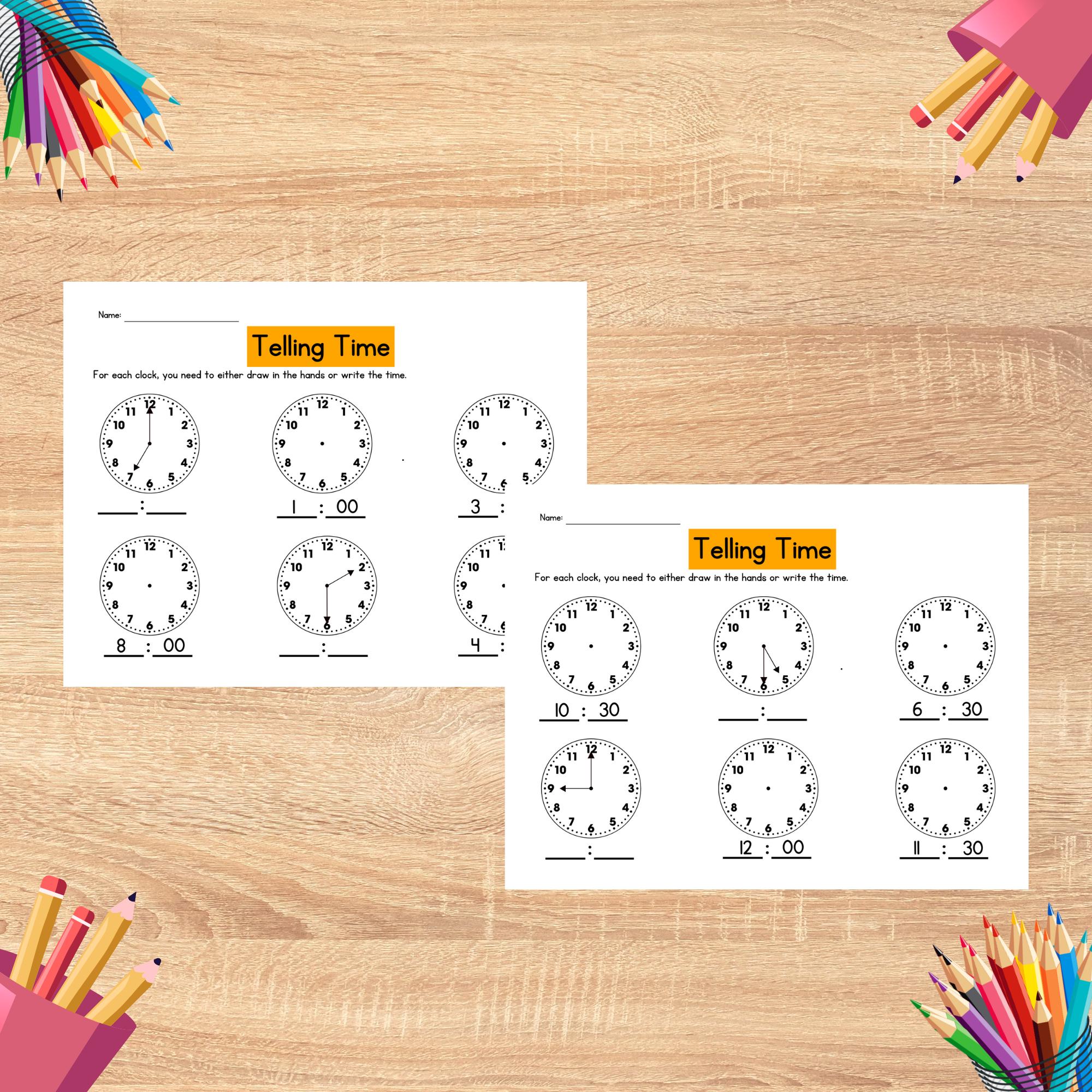 Telling Time to the Hour Worksheet, Learn to Tell the Time, Digital ...