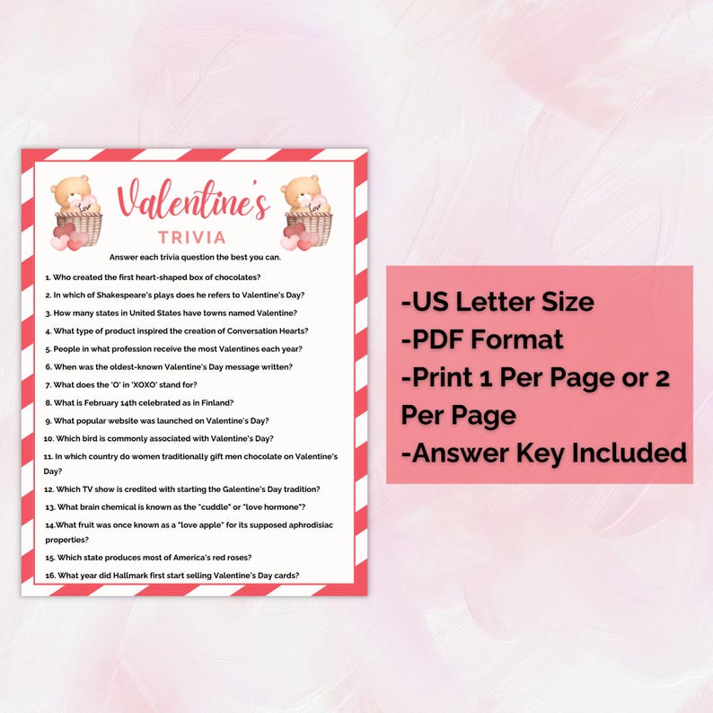 Valentine's Day Trivia Game, Valentine Day Game, Valentines Activity ...