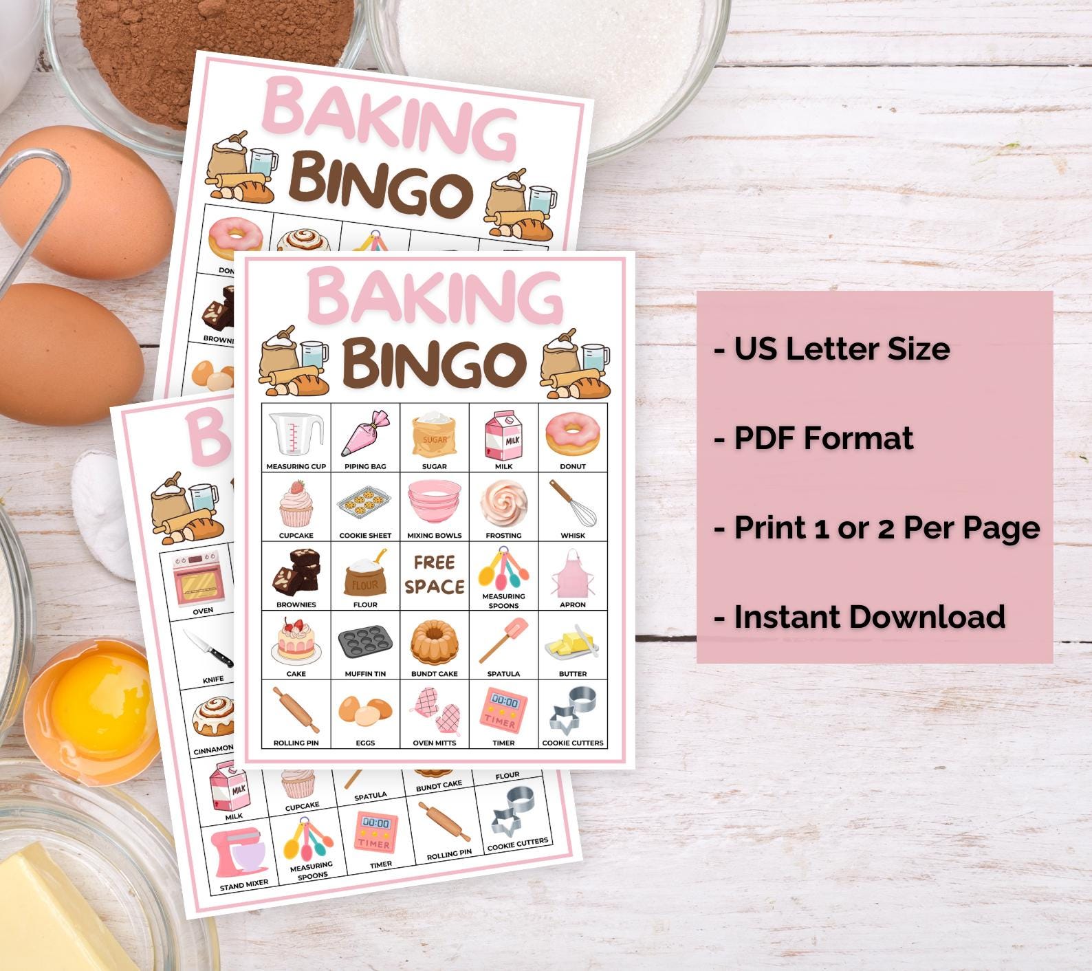 30 Baking Bingo Cards, Baking Bingo Printable, Kitchen Party Game ...
