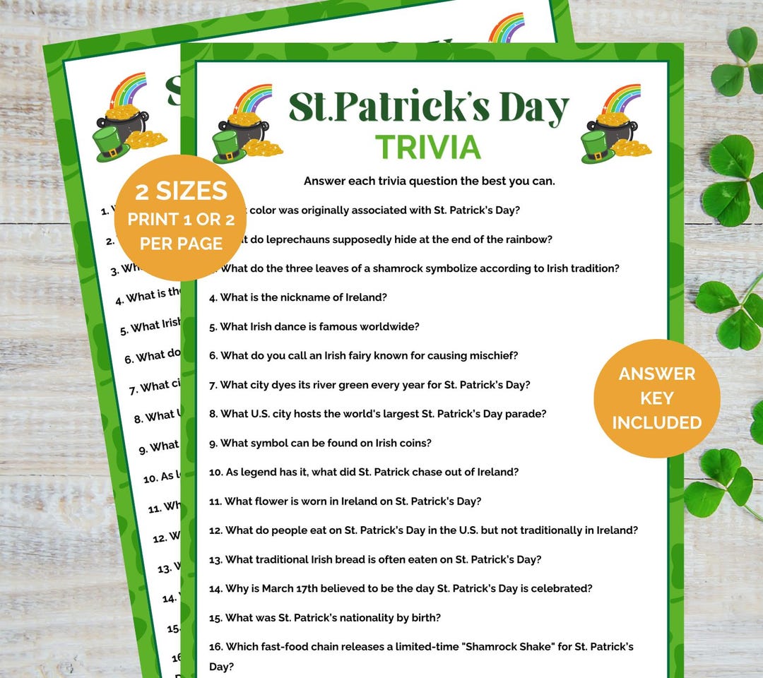 St. Patrick's Day Trivia Game, St.patrick's Day Game, St. Paddy's Day ...