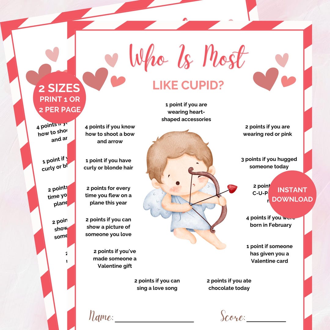 Valentine's Who is Most Like Cupid Game, Who is Most Like Cupid ...