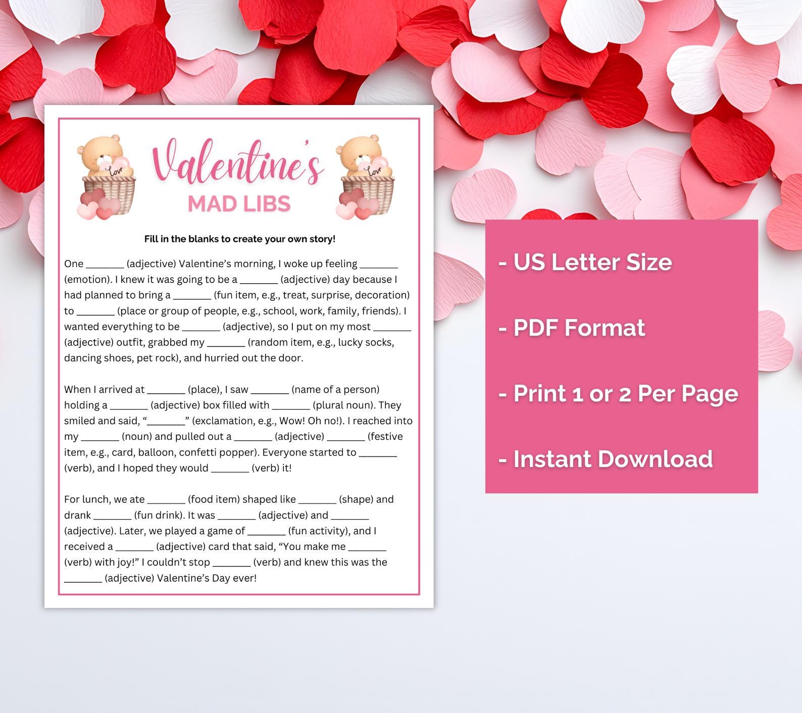 Valentine's Day Mad Libs Game, Valentine's Mad Libs Game, Fun Valentine ...