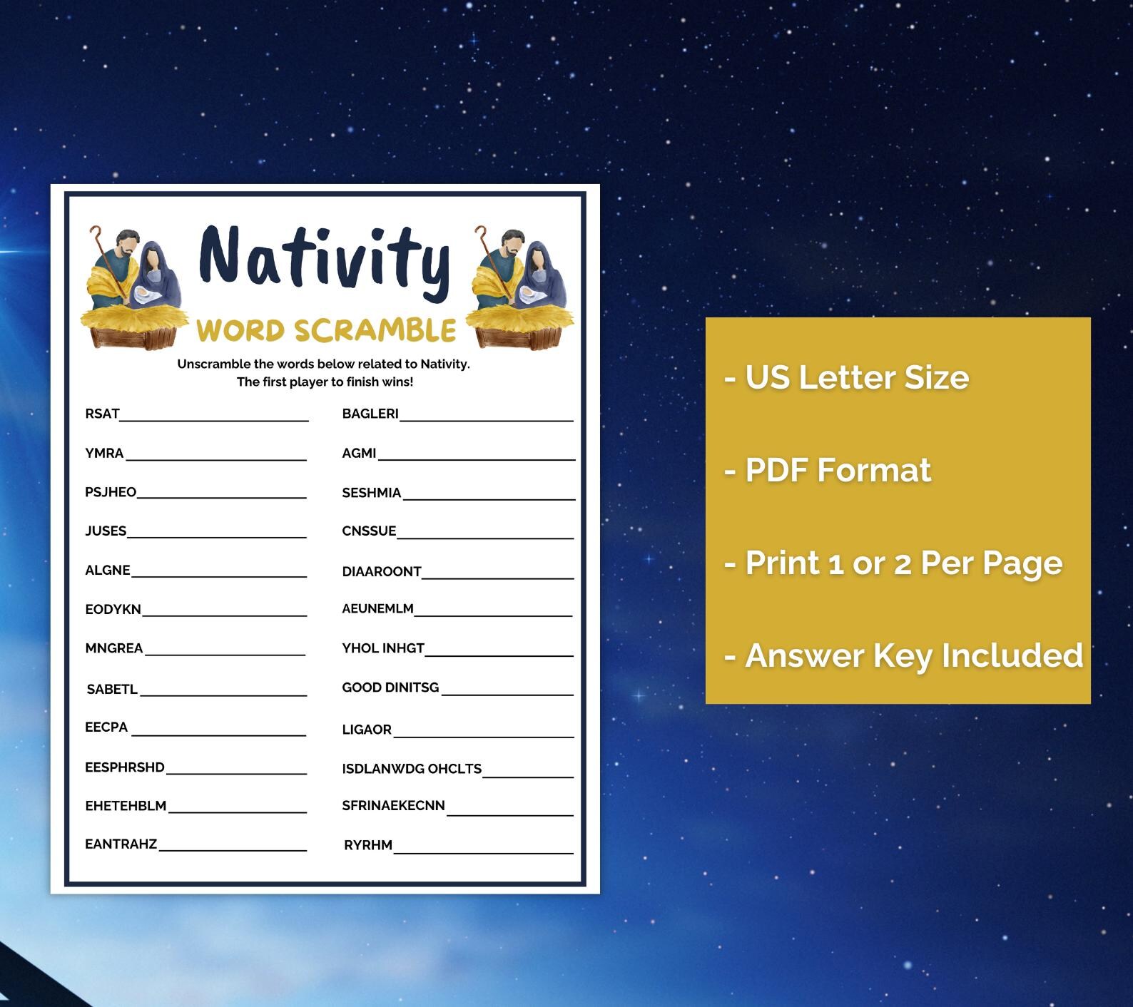 Nativity Word Scramble, Fun Nativity Game, Printable Nativity Game ...