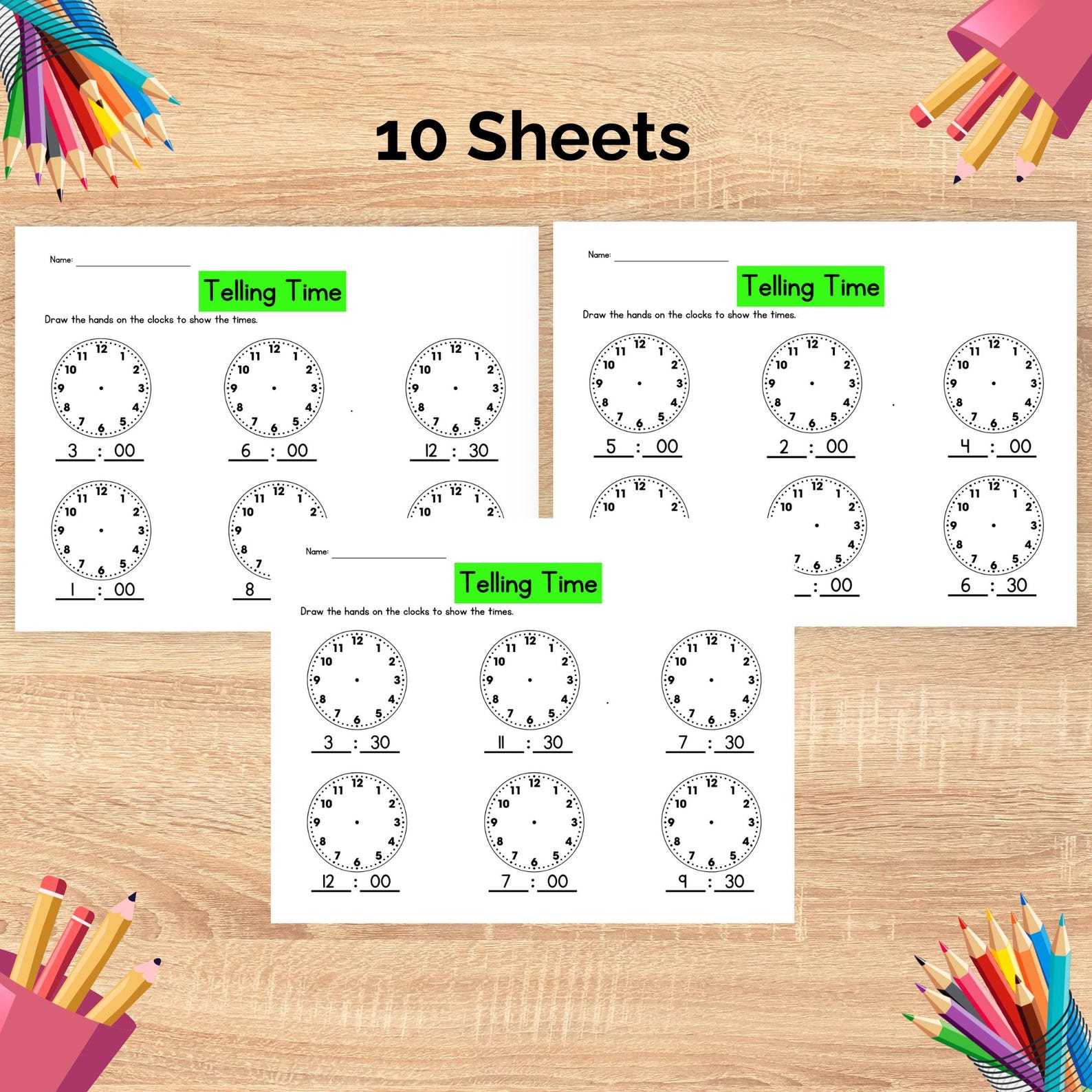 Telling Time to the Hour Worksheet, Learn to Tell the Time, Digital ...
