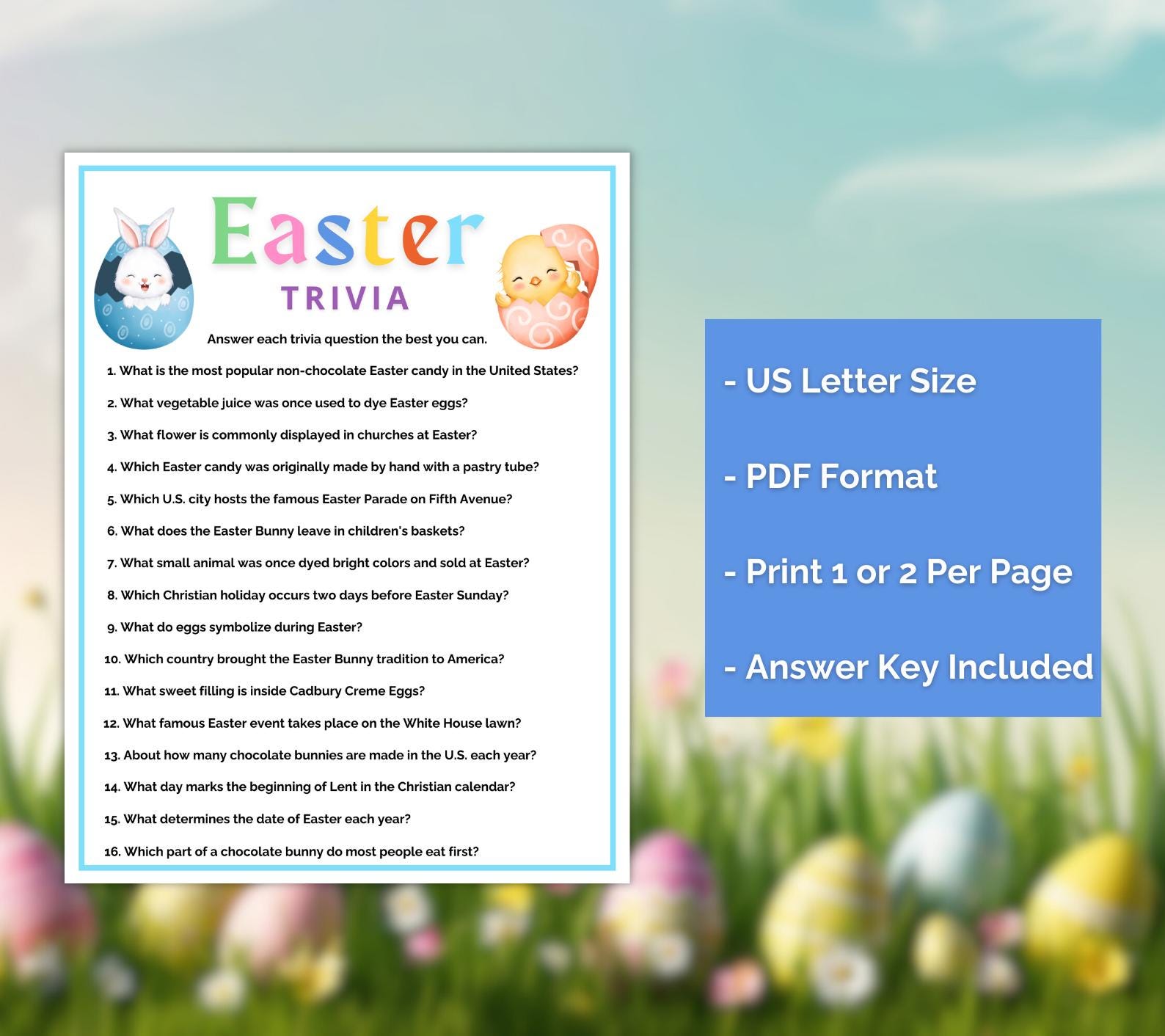 Easter Trivia Game, Printable Easter Game, Easter Trivia, Easter Game ...