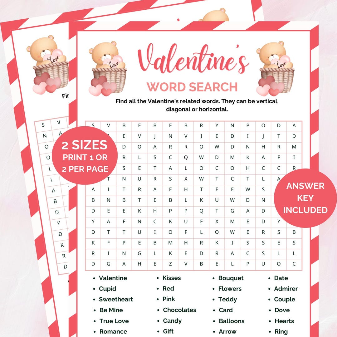 Valentines Day Word Search Game, Valentine's Day Party Game, Valentine ...