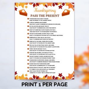 Thanksgiving Pass the Present, Thanksgiving Party Game, Thanksgiving ...