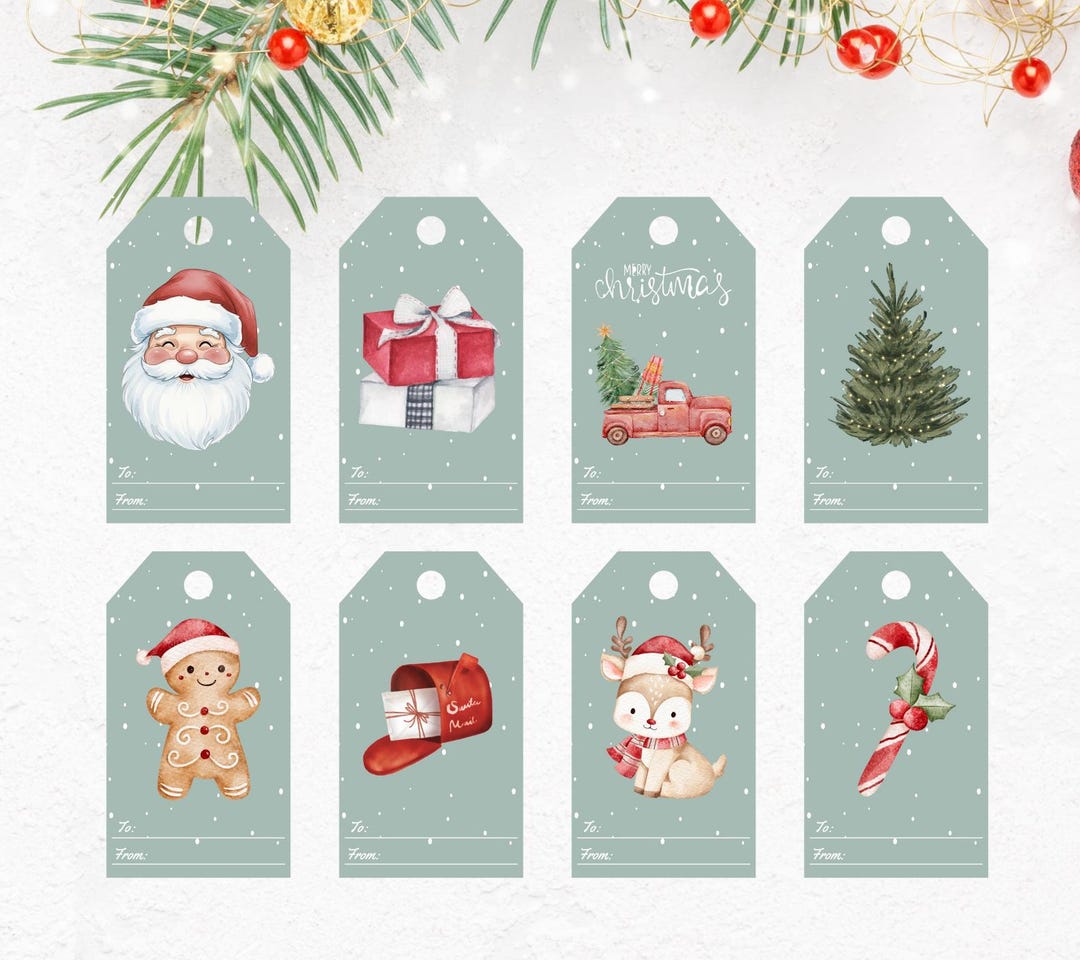 Christmas Gift Tags Printable, Holiday Gift Tag Set, Watercolor ...