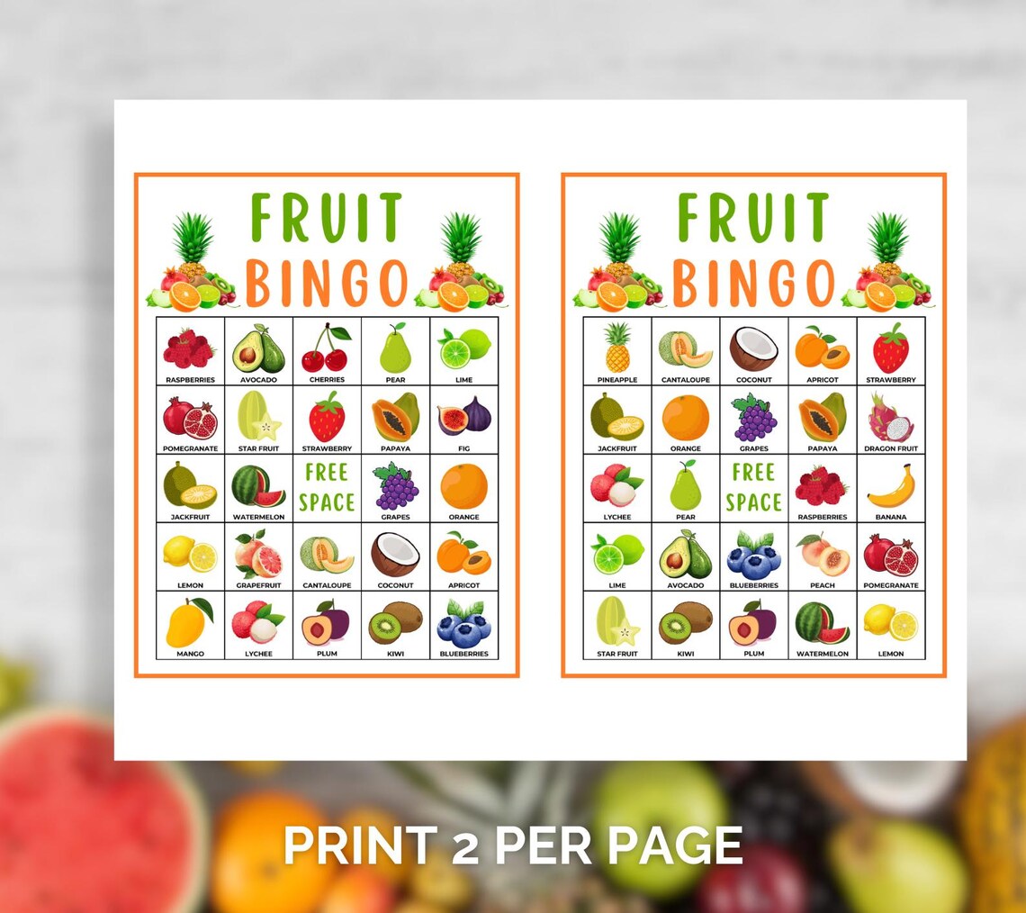 30 Fruit Bingo Cards, Fruit Bingo Printable, Fruit Party Game ...