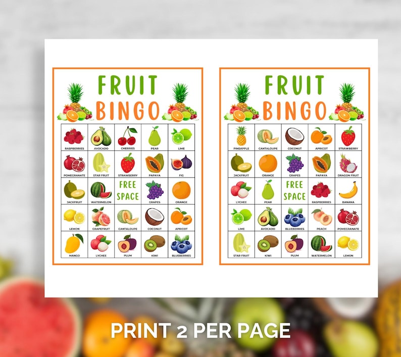 30 Fruit Bingo Cards, Fruit Bingo Printable, Fruit Party Game ...