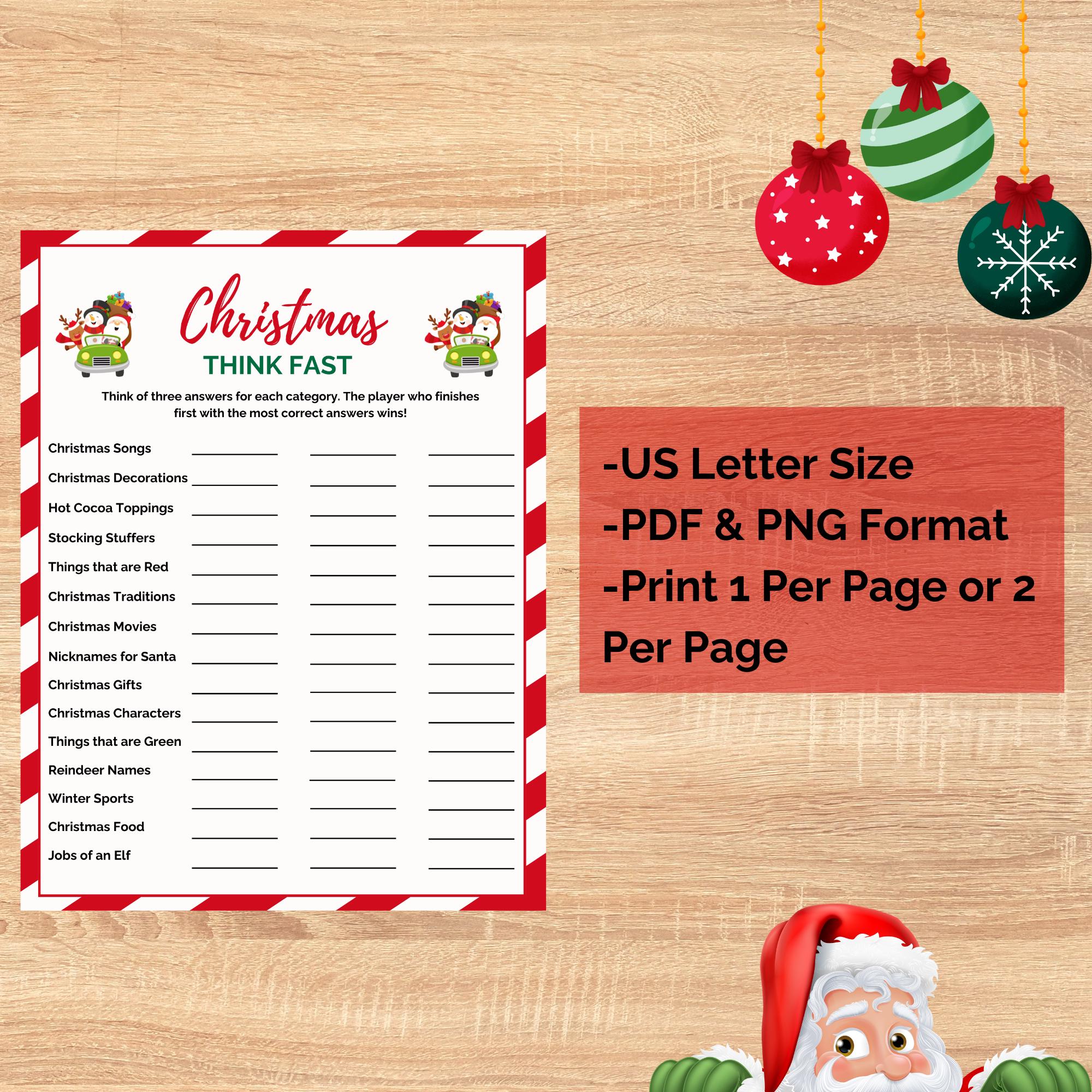 Christmas Think Fast Game, Fun Christmas Party Game, Holiday Think ...