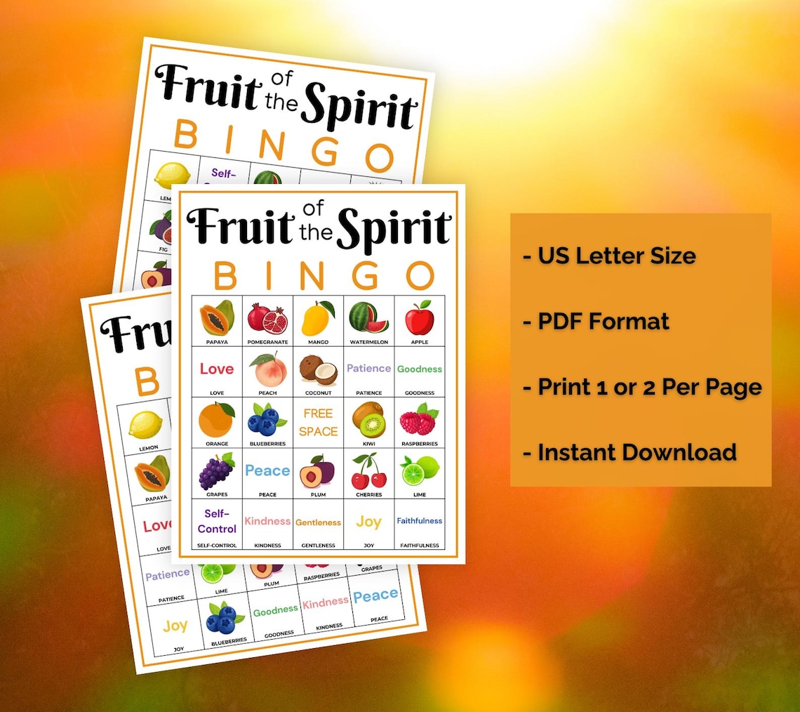 50 Fruit of the Spirit Bingo Cards, Fruit of the Spirit Bingo Printable ...