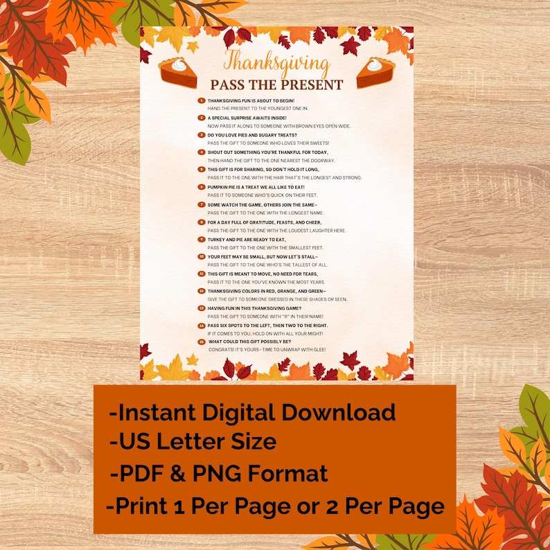 Thanksgiving Pass the Present, Thanksgiving Party Game, Thanksgiving ...