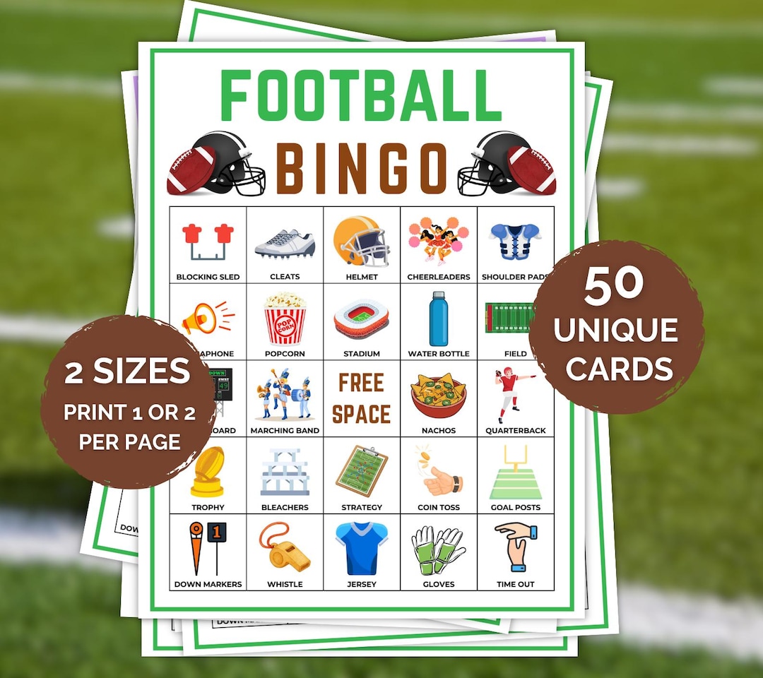 50 Football Bingo Cards, Printable Football Bingo, Football Party Game ...