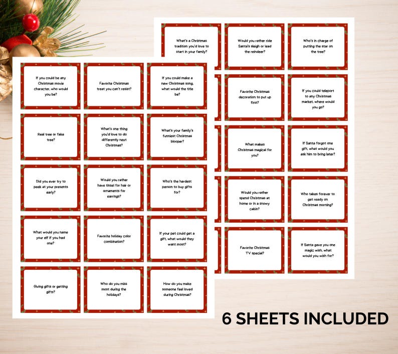 90 Christmas Conversation Cards, Christmas Table Talk, Printable ...