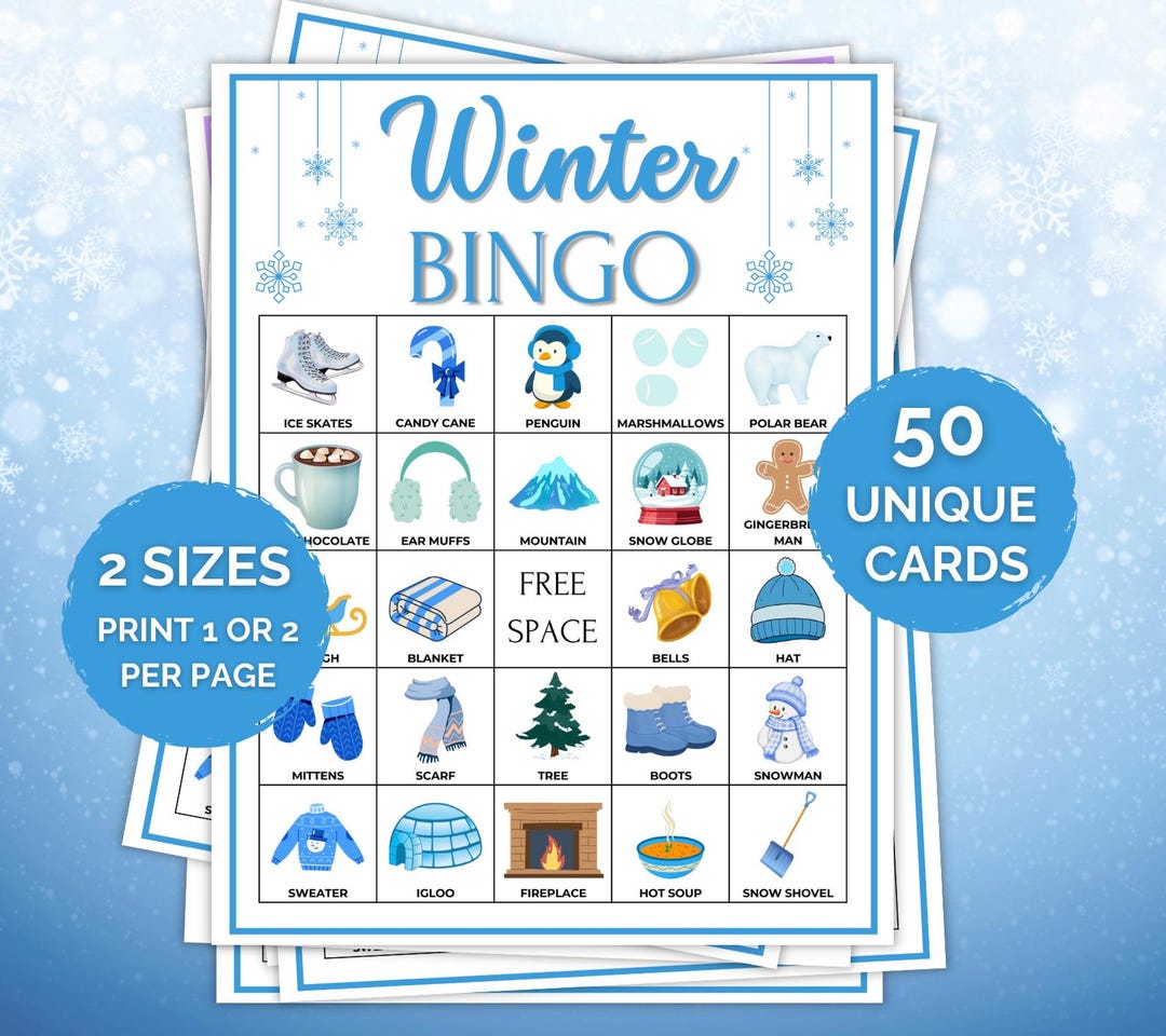 50 Winter Bingo Cards, Winter Bingo Game, Printable Winter Activity for ...