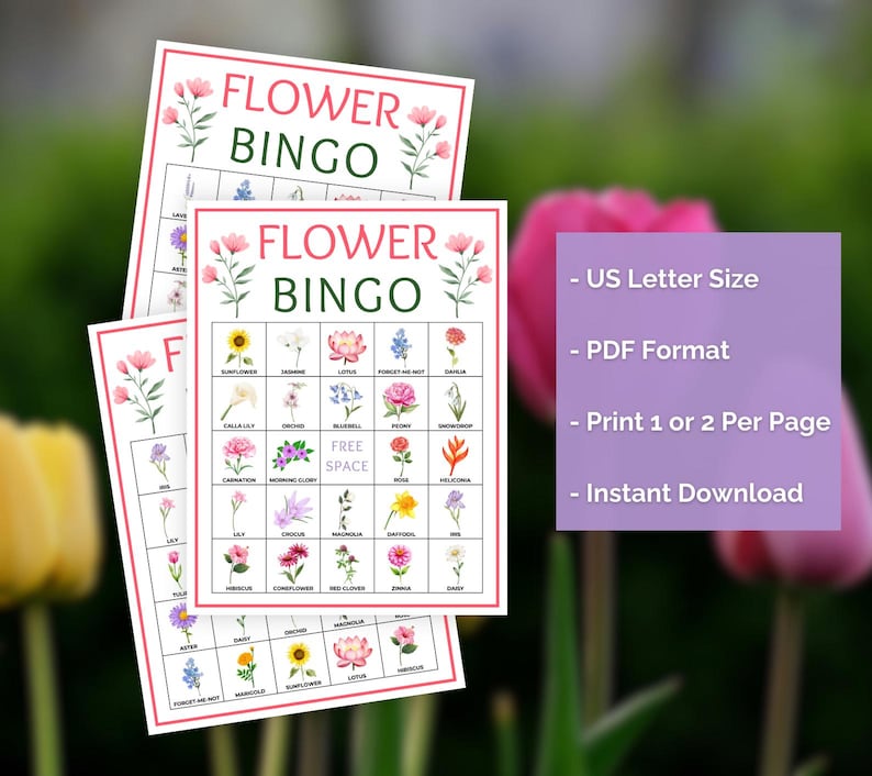 40 Flower Bingo Cards, Flower Bingo Game for Kids & Adults, Garden Club ...
