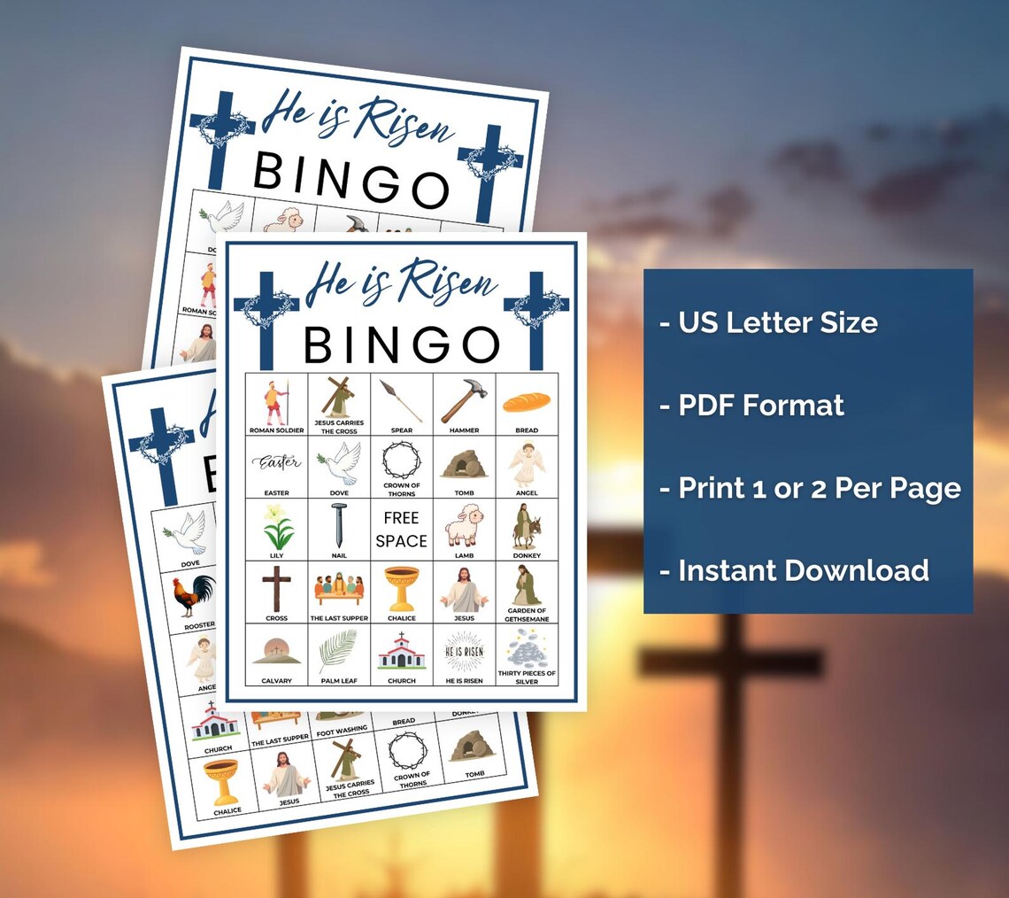 50 He is Risen Bingo Game, He is Risen Bingo Printable, Easter Activity ...
