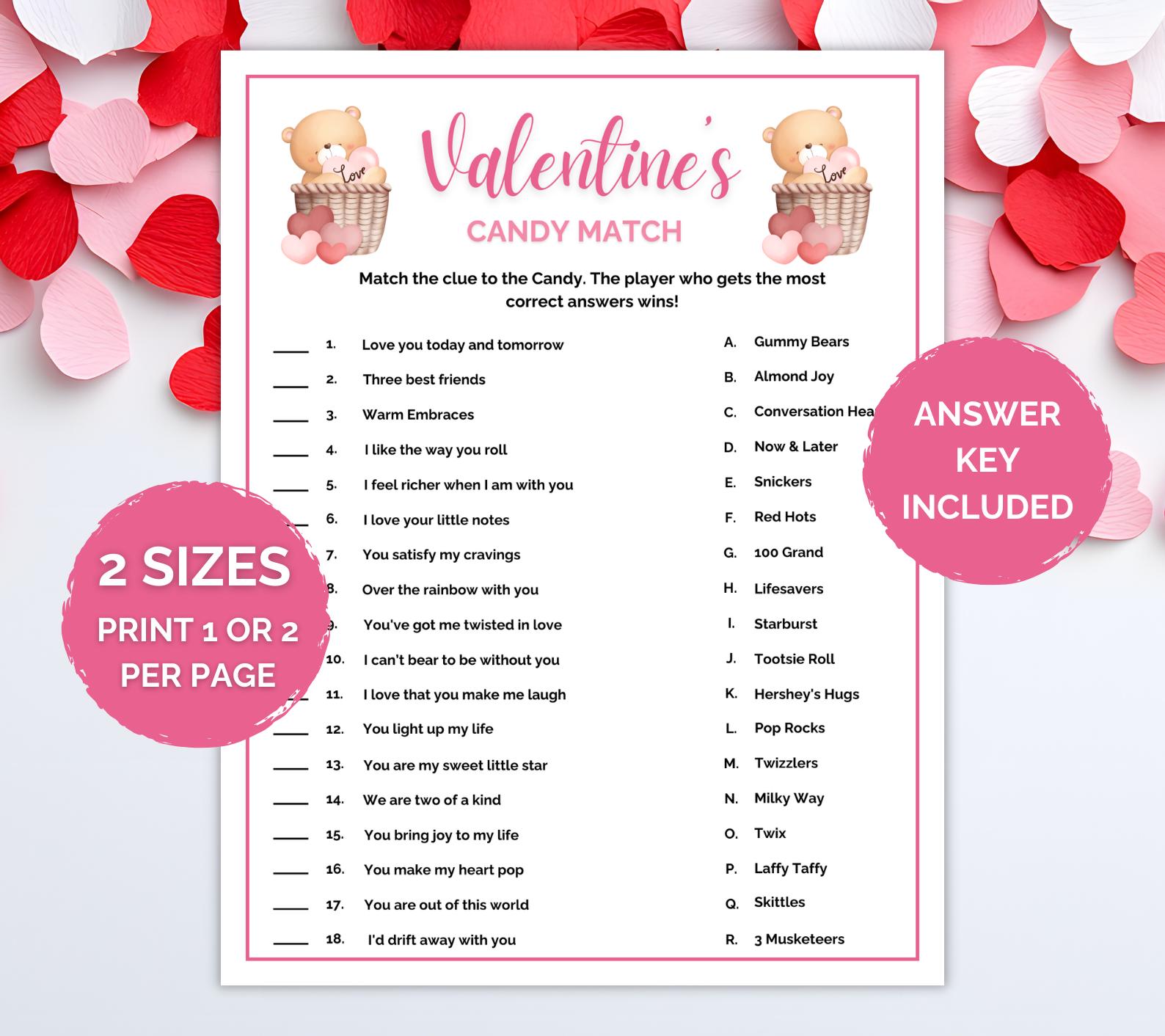 Valentine’s Day Candy Match, Candy Match Game, Valentine's Party Games ...