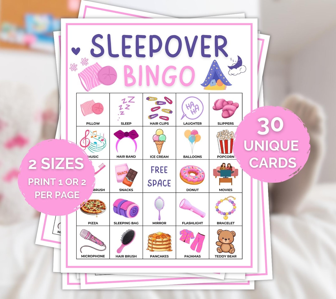 30 Sleepover Bingo Cards, Sleepover Bingo Printable, Girls Night Party ...