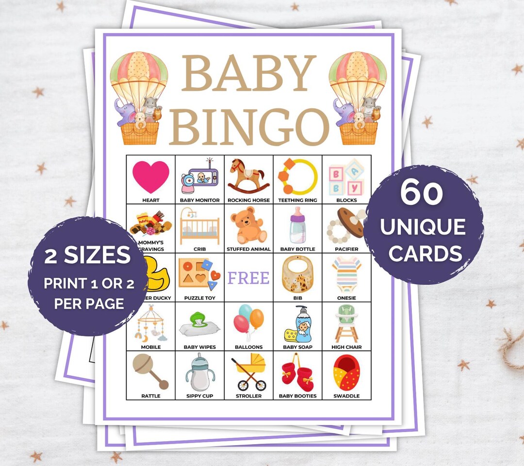 60 Baby Bingo Cards, Baby Shower Game, Baby Bingo, Baby Shower Bingo ...