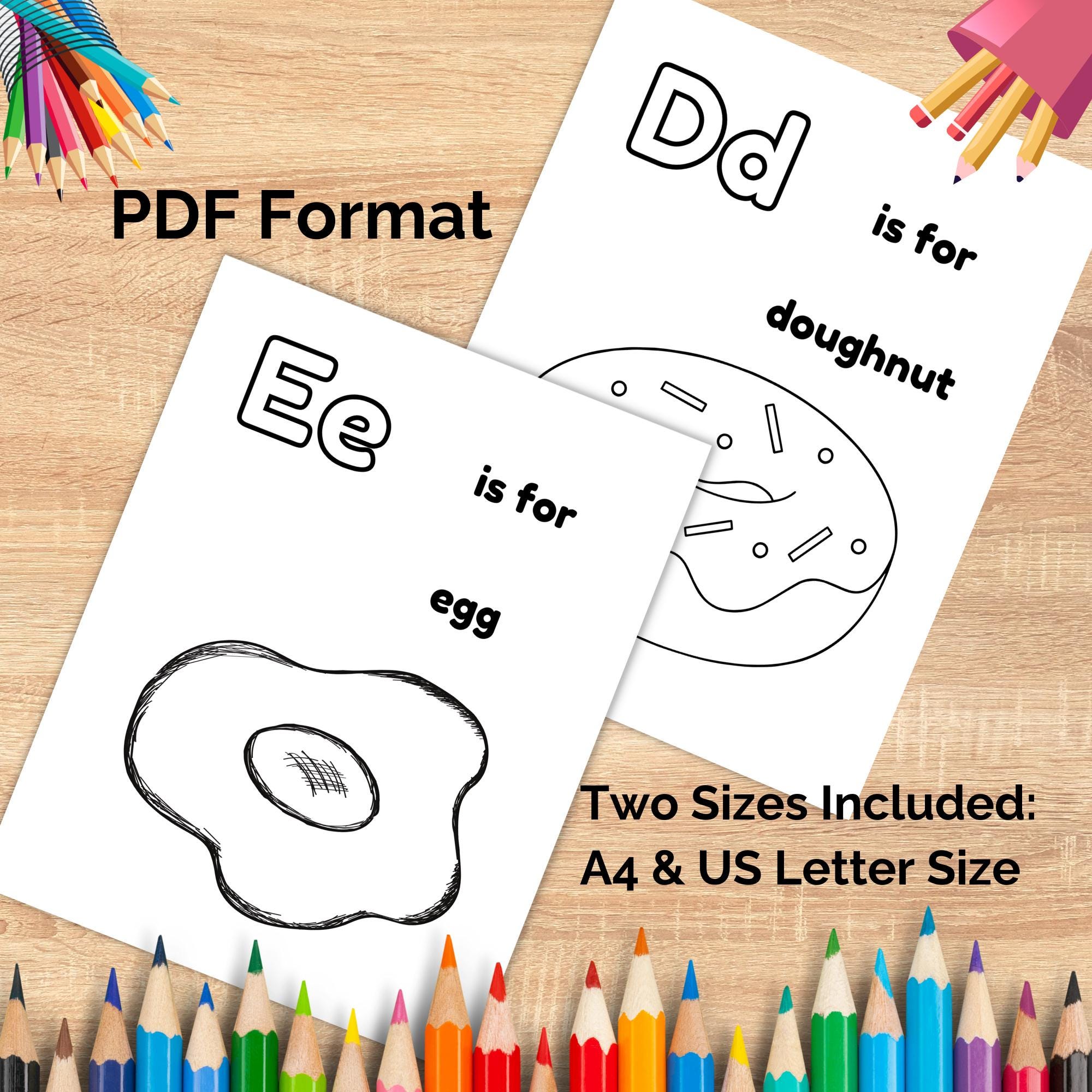 Alphabet Coloring Pages, A-Z Foods, A-Z Alphabets, Preschool to ...