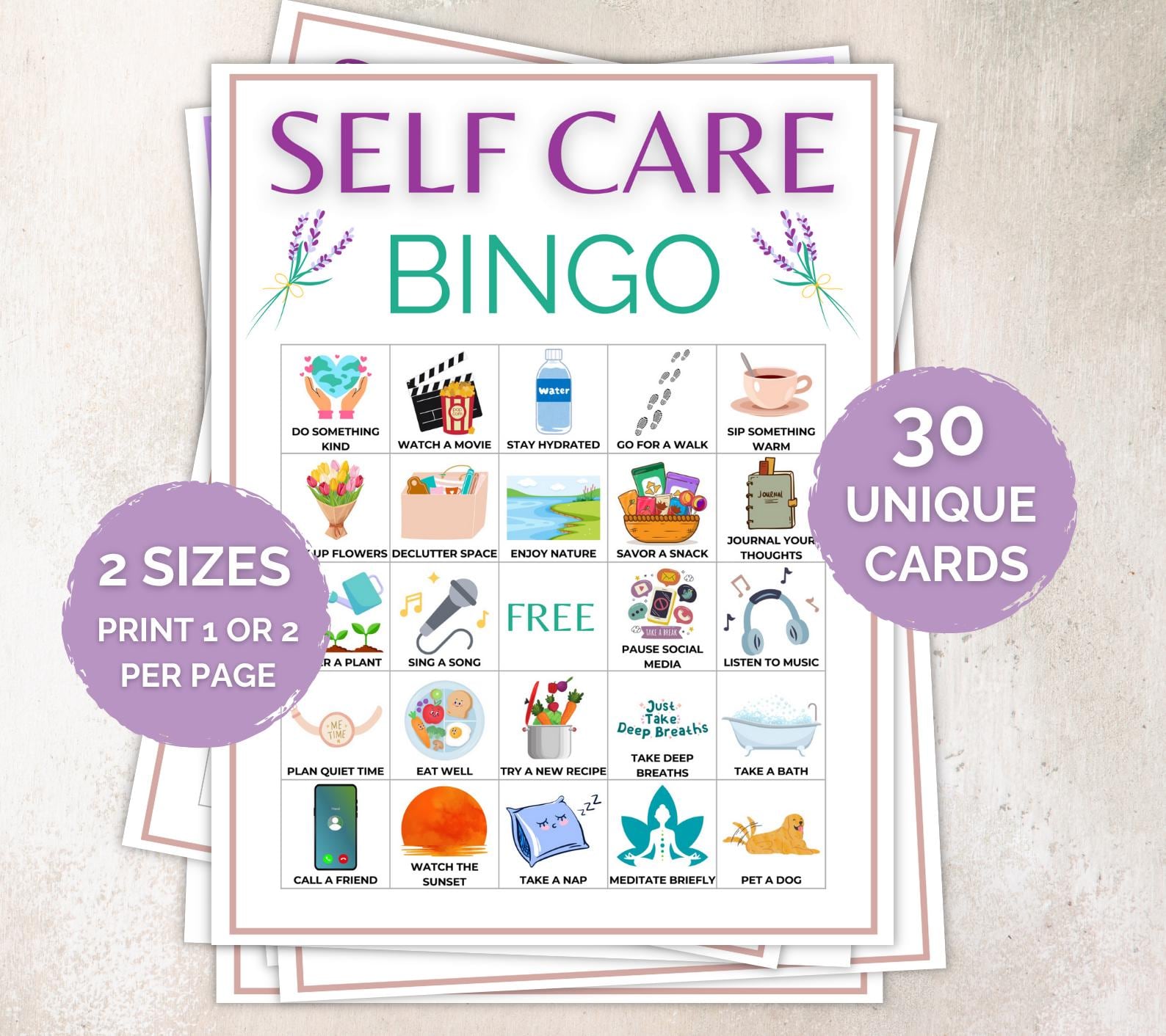 30 Self Care Bingo Cards, Self Care Bingo Printable Game, Self Love ...