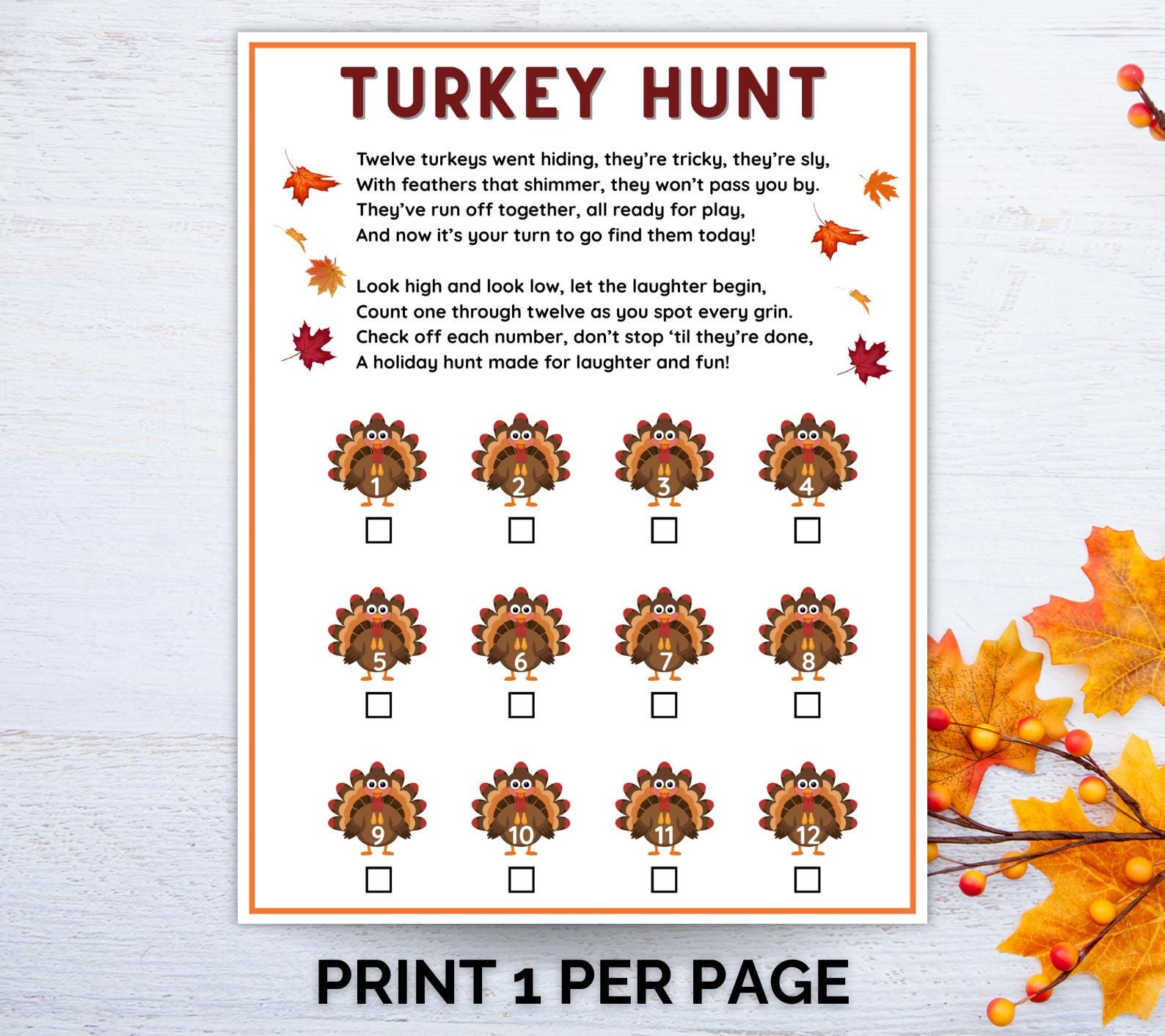Thanksgiving Turkey Hunt Game, Thanksgiving Scavenger Hunt, Printable ...