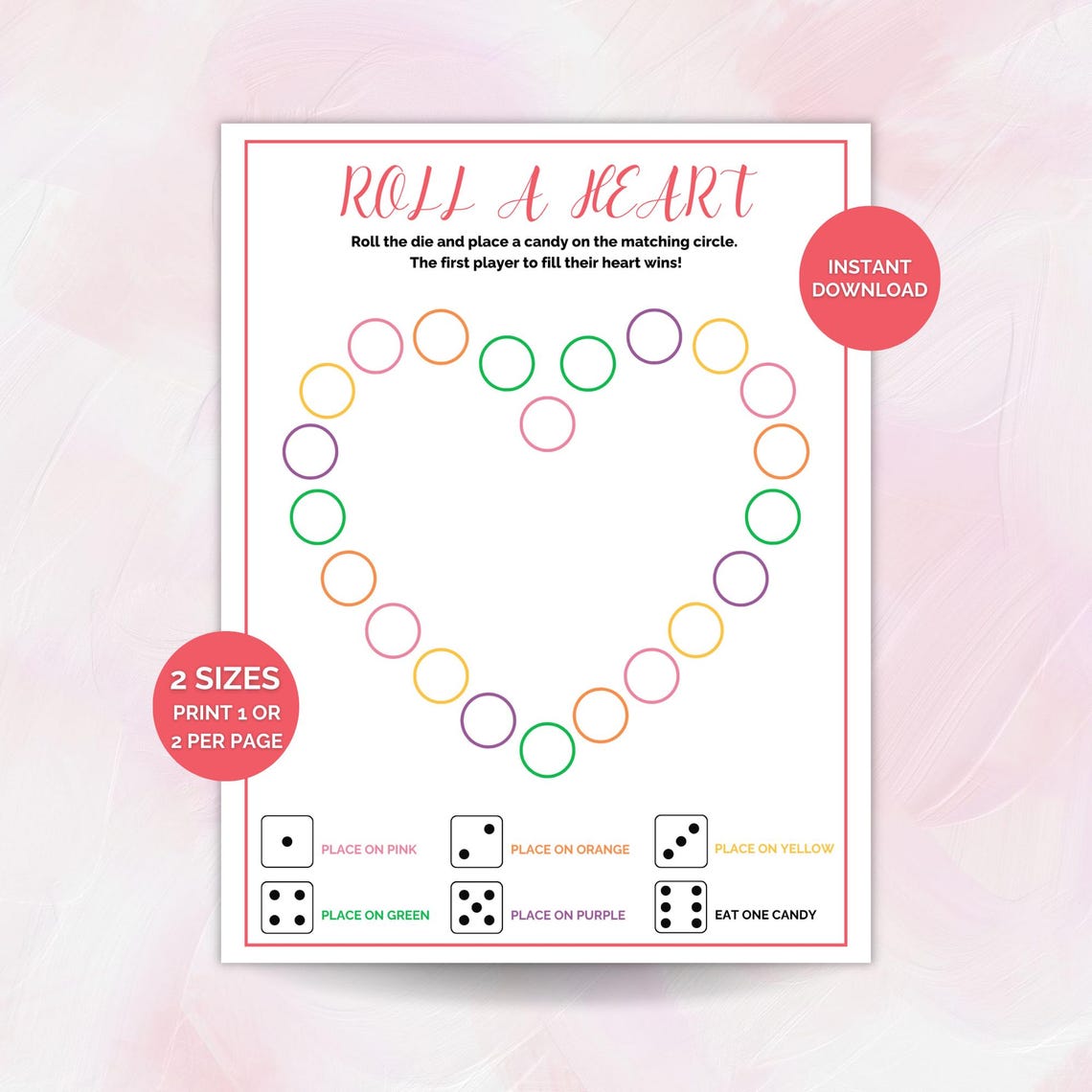 Valentines Roll a Heart Game, Valentine Day Game, Valentines Activity ...
