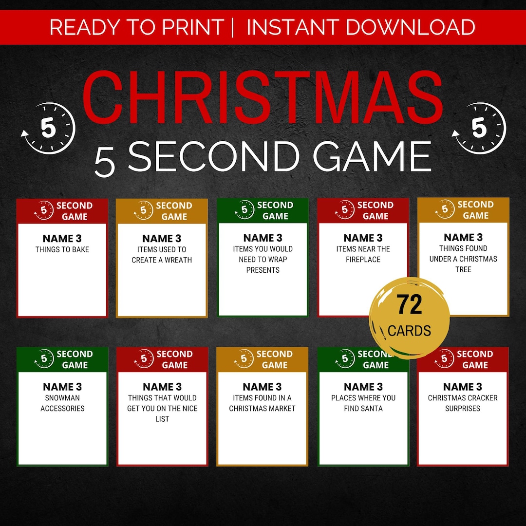 Christmas 5 Second Game, Christmas Party Game, Printable Christmas Game ...