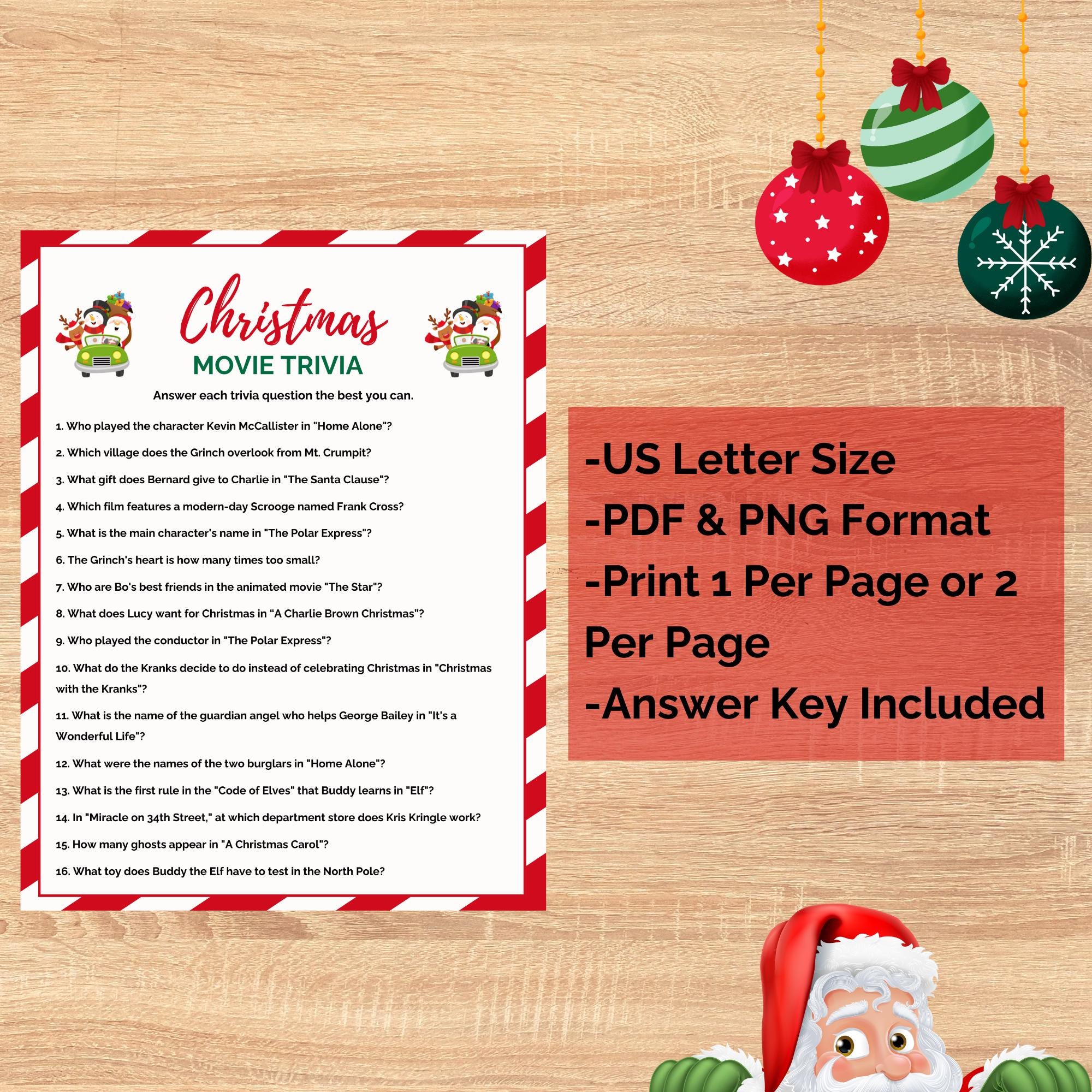 Christmas Movie Trivia, Family Game, Printable Christmas Game ...