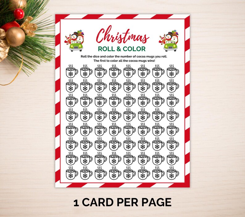 Christmas Roll and Color, Printable Christmas Game, Christmas Party ...